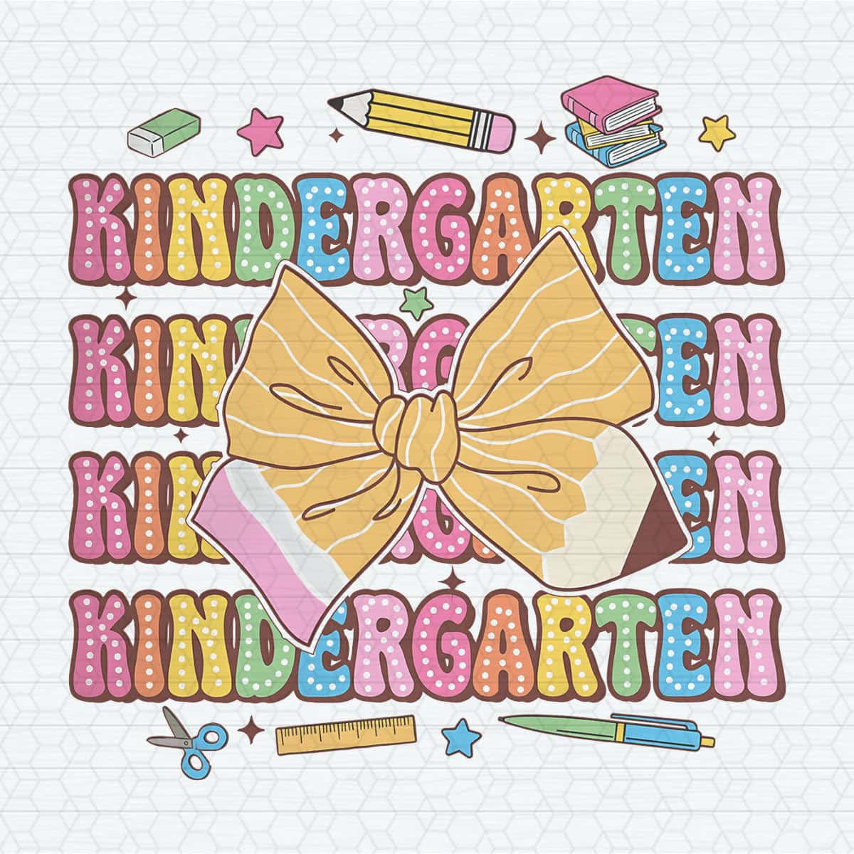 Retro Kindergarten Pencil Coquette Bow PNG | Inspire Uplift