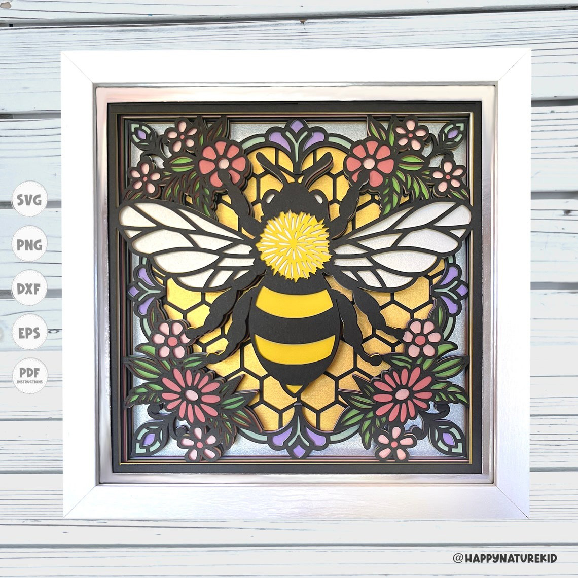 Bee Stained Glass Shadow Box svg, Bee Shadow Box svg, Flower | Inspire ...