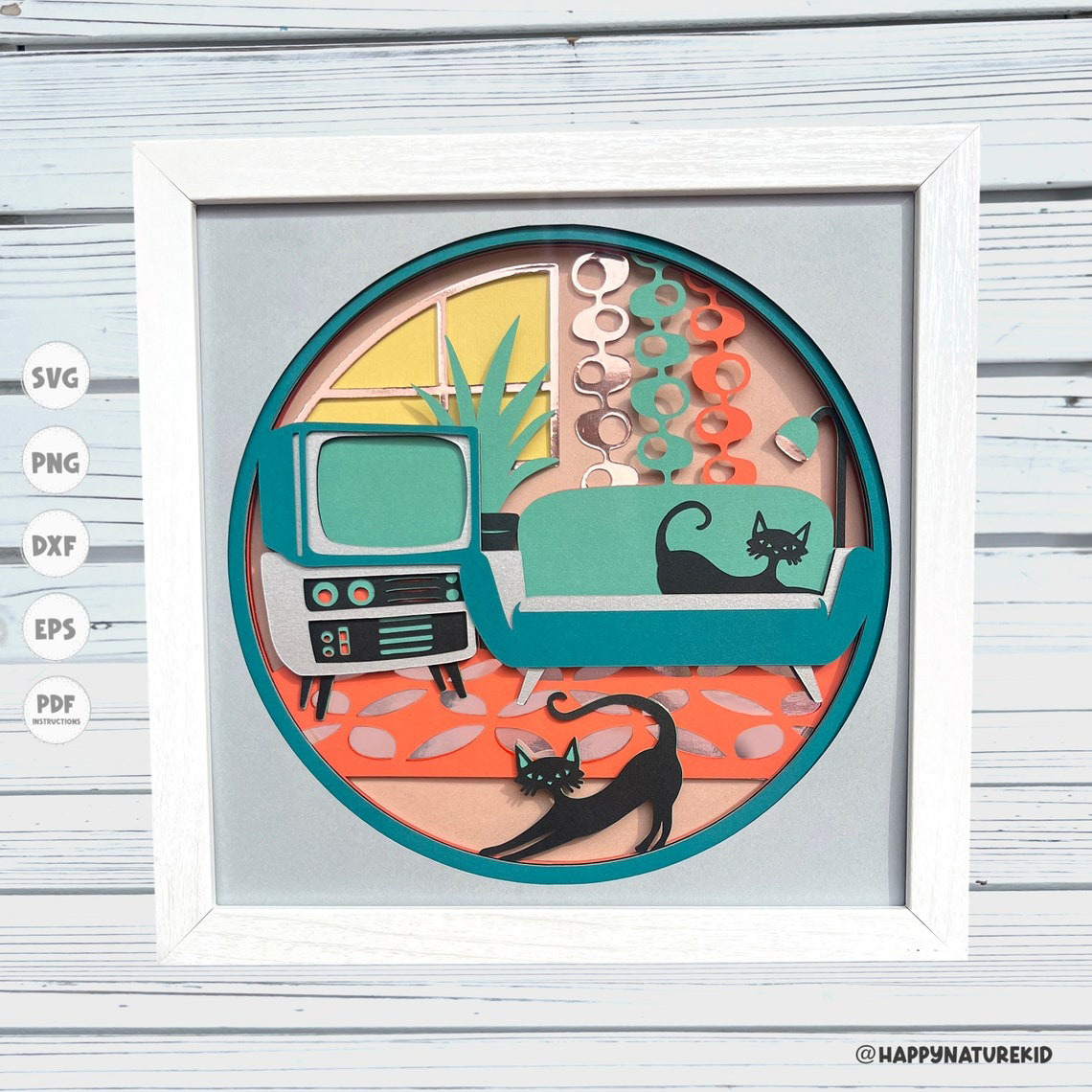 Boho Cat Living Room Shadow Box svg, Mid Century Modern Shad - Inspire ...