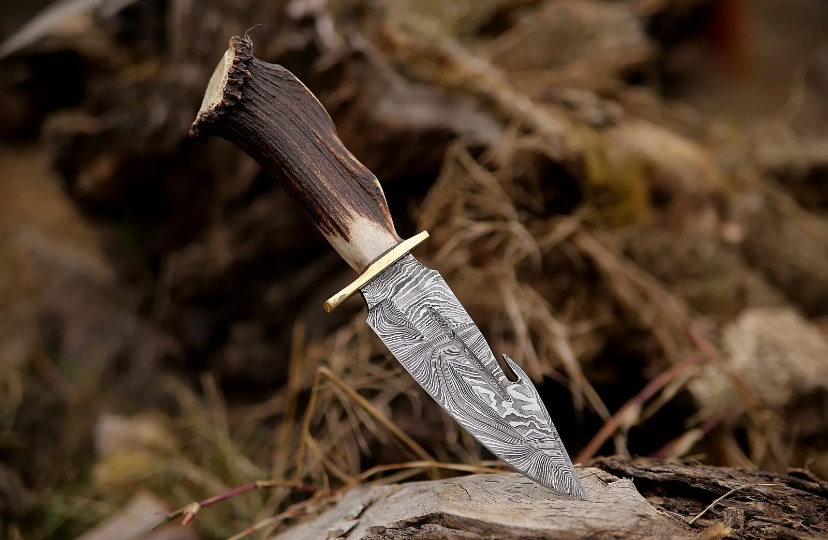 Devotion Edge Damascus hunting knife Full Tang Stag antler h | Inspire Uplift