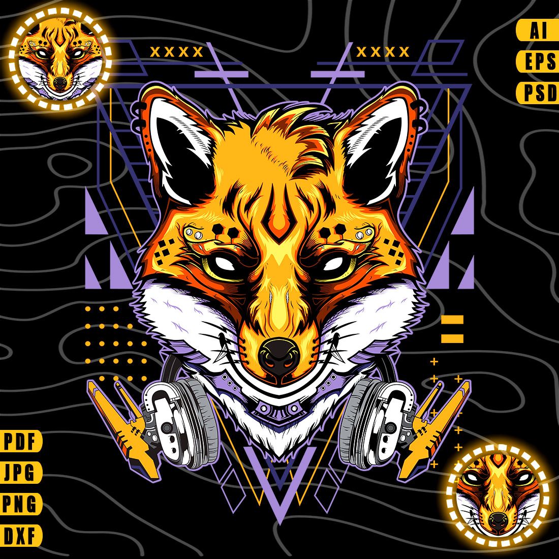 Cyber Fox - Vector T-Shirt Design ( AI, EPS, PSD, PDF, DXF, | Inspire ...