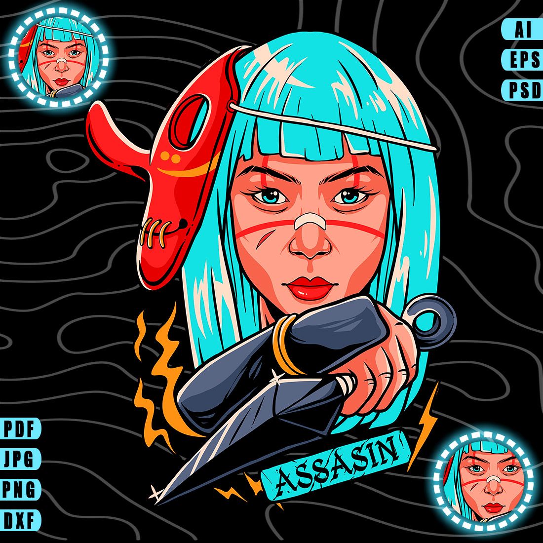 Assassin Girl - Vector T-Shirt Design ( AI, EPS, PSD, PDF, D | Inspire Uplift