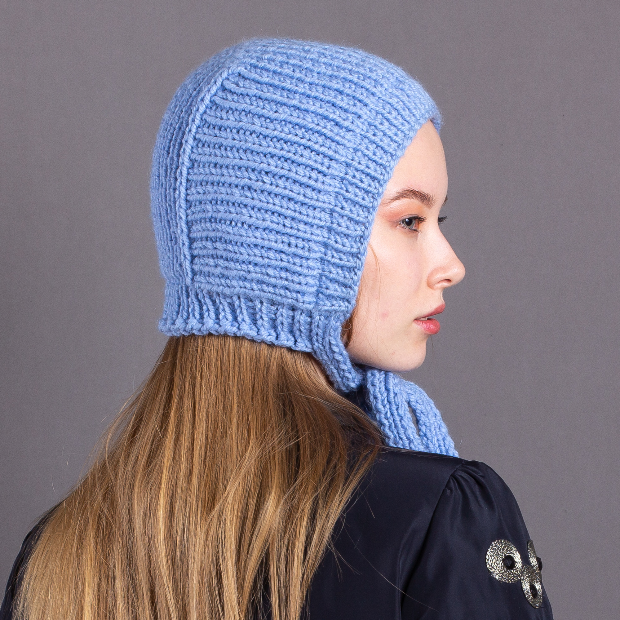 Women's adult bonnet with ties. Wool. Light blue color - Inspire Uplift