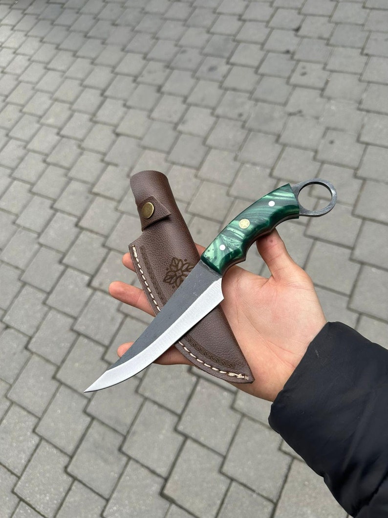 Custom Handmade Gift Hunting Knife Epoxy Amber Handle with L | Inspire ...