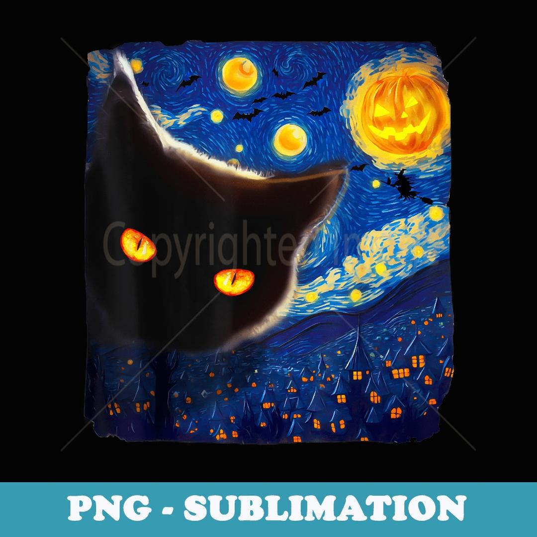 Van Gogh Starry Night Cat, Halloween Black Cat Scary Night - | Inspire ...