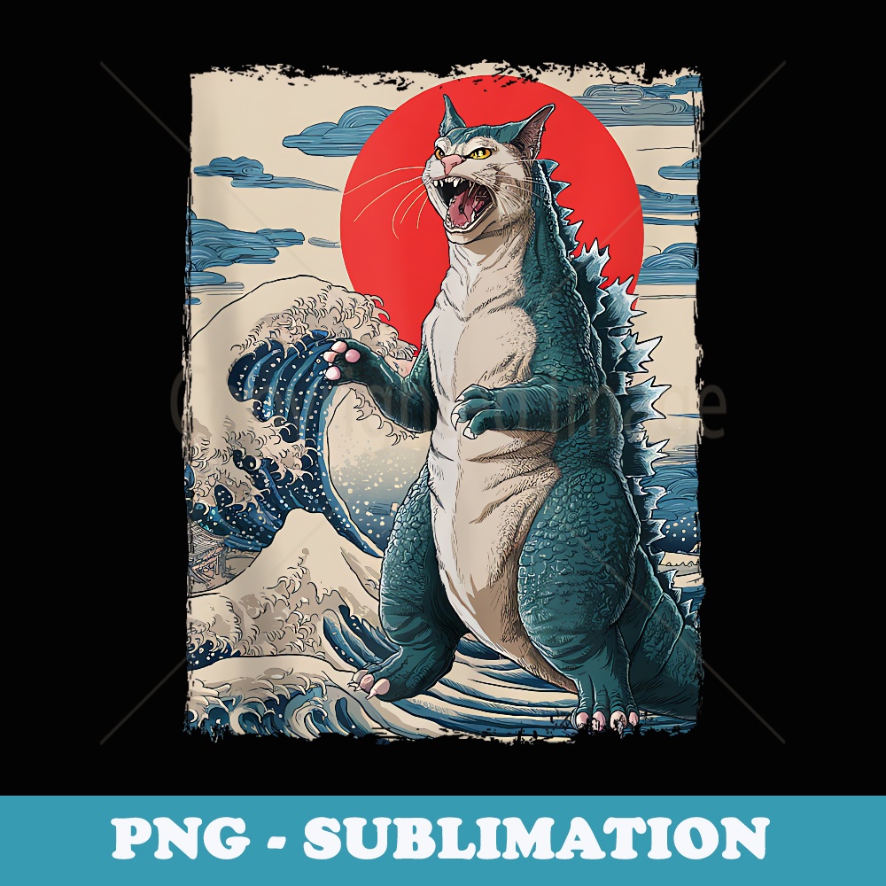 Catzilla Cat Japanese Art Sun Wave Vintage - Premium Sublima | Inspire ...