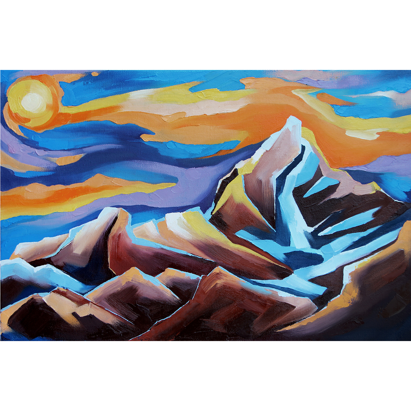 Sunset Mountains Painting Landscape Original Art Nepal Wall | Inspire ...