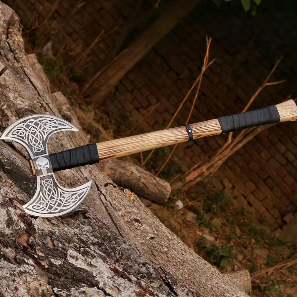 Double-Headed Viking-themed Battle Axe with Leather Sheath | Inspire Uplift