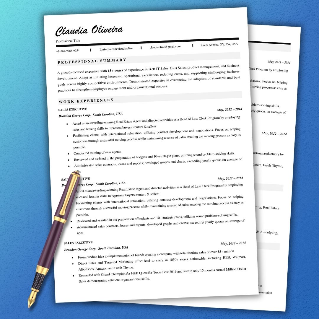 Professional resume template for any job role, quick editabl | Inspire ...