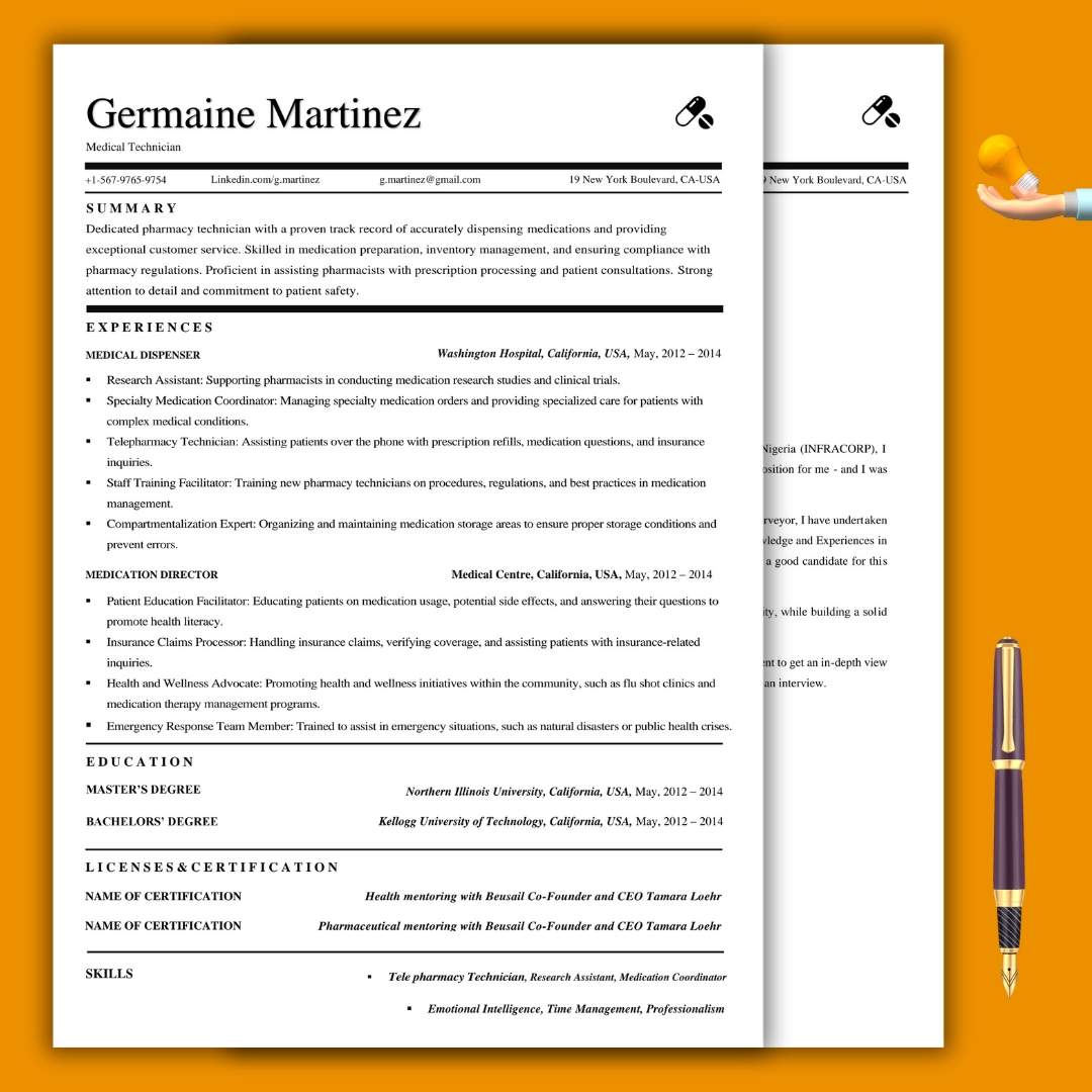 WORD document simplified resume template, Cover Letter, ATS- | Inspire ...