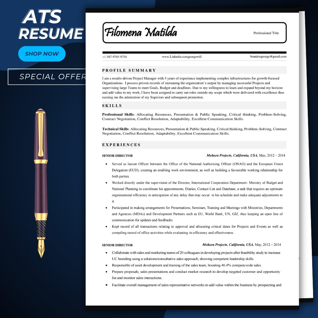 Professional Resume Template, Smart pro Resume, Word CV temp | Inspire ...