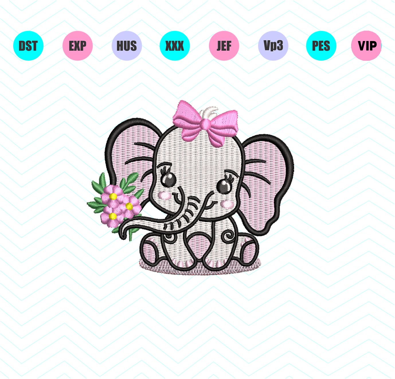 Cute Elephant Machine Embroidery Designs 3 Sizes- Instant Do | Inspire ...