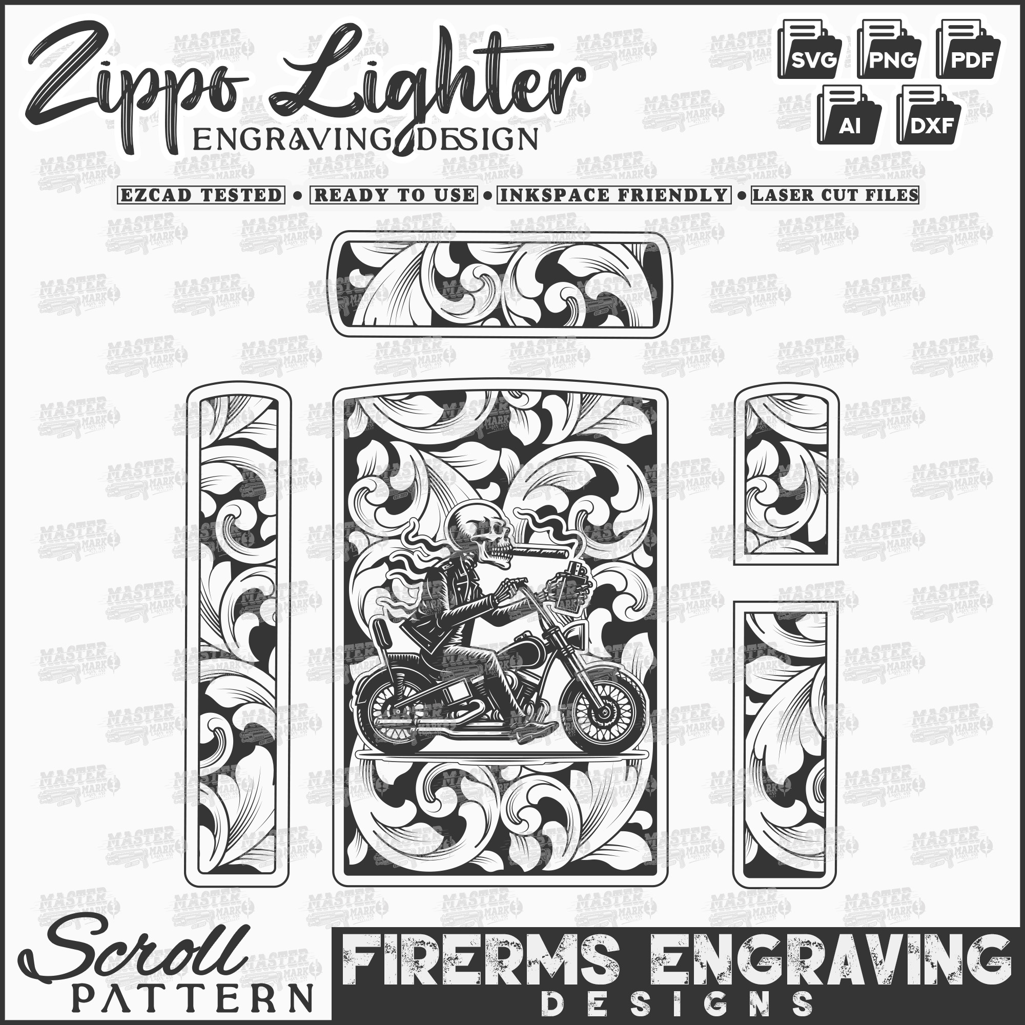 Scroll and biker vector laser engraving design for Zippo lig | Inspire ...