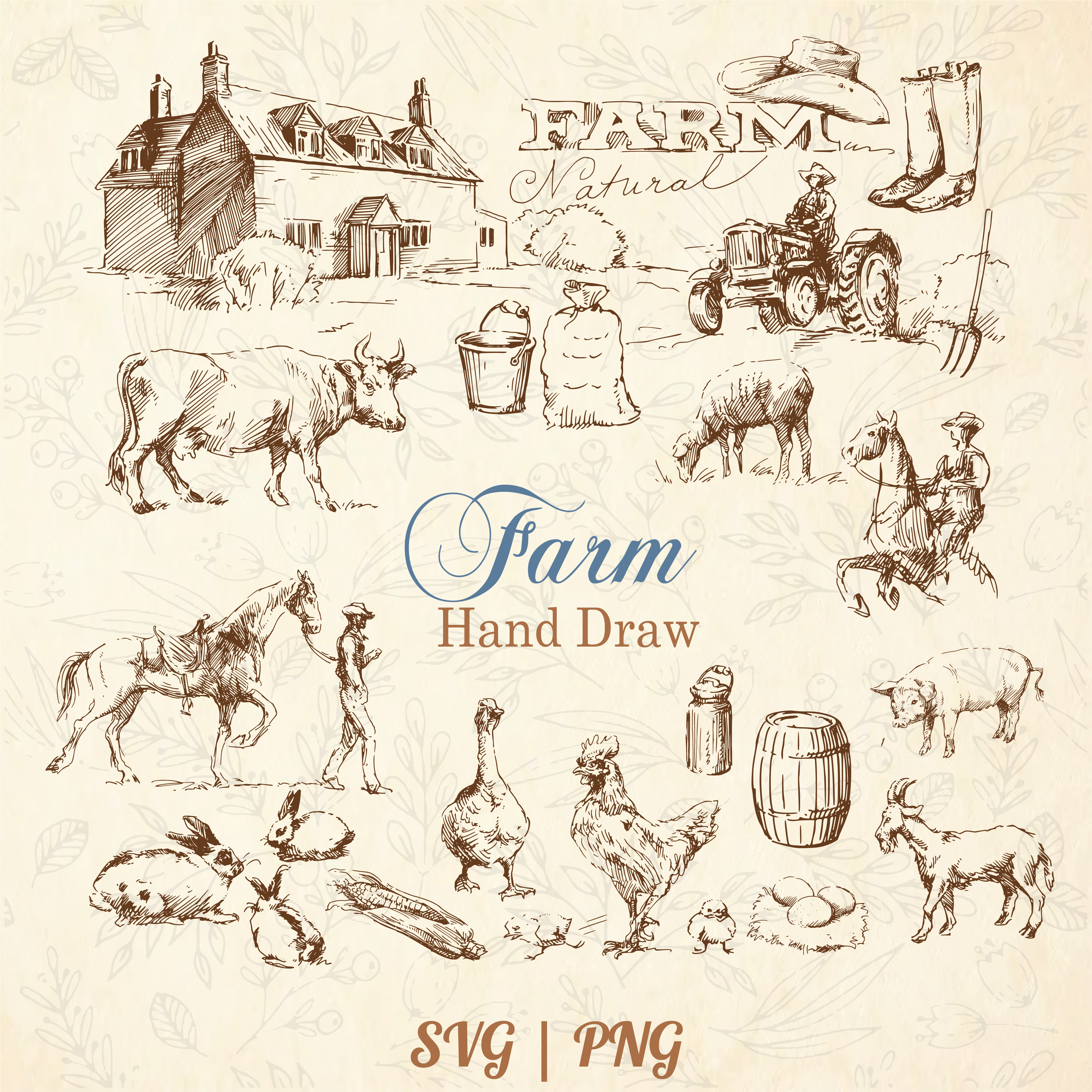 Hand Draw Farm SVG Clipart - Farm Elements - Hand Drawn Styl | Inspire ...