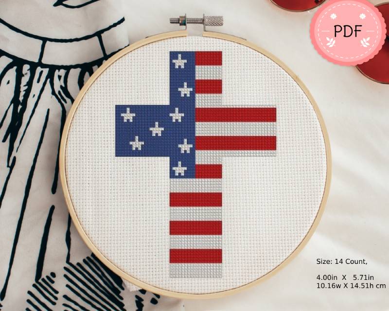 Cross Stitch Pattern,Cross With American Flag,Pdf,Instant Do - Inspire ...