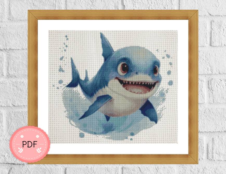 Cross Stitch Pattern,Cute Little Shark,Pdf,Instant Download, | Inspire ...