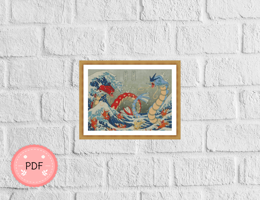 Cross Stitch Pattern The Great Wave off Kanagawa,Pokemon,PDF - Inspire ...