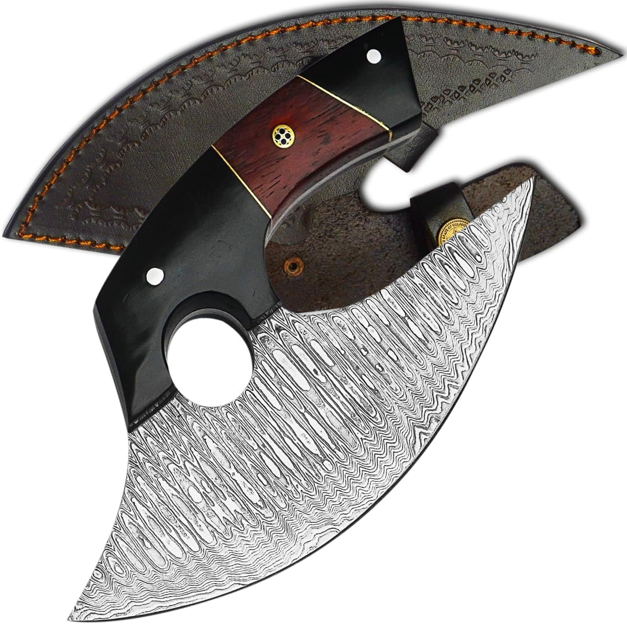 ALFARI 7 Inches Damascus ULU Knife with Leather Sheath Handm | Inspire ...