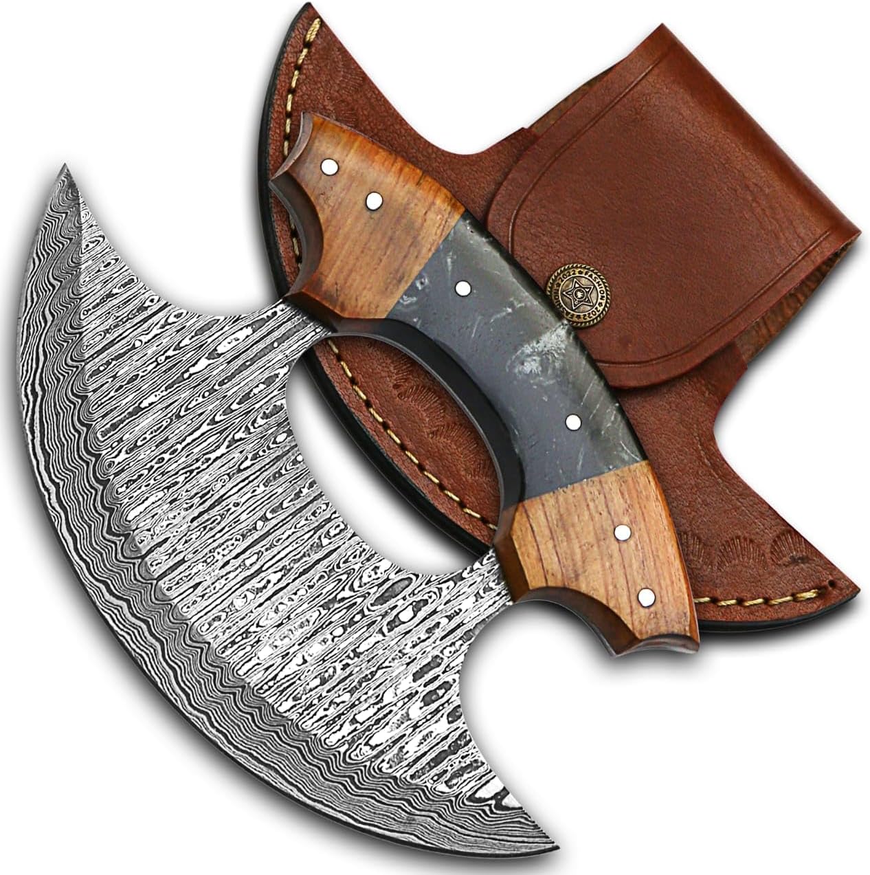 ALFARI 5 Inches Damascus ULU Knife Cow Leather Sheath Handma | Inspire ...