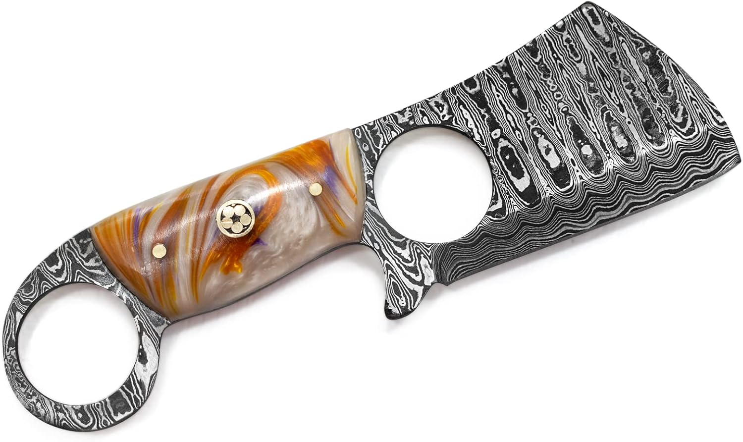 Damascus Steel Mini Cleaver Fixed Blade Pocket Knife Acrylic | Inspire ...