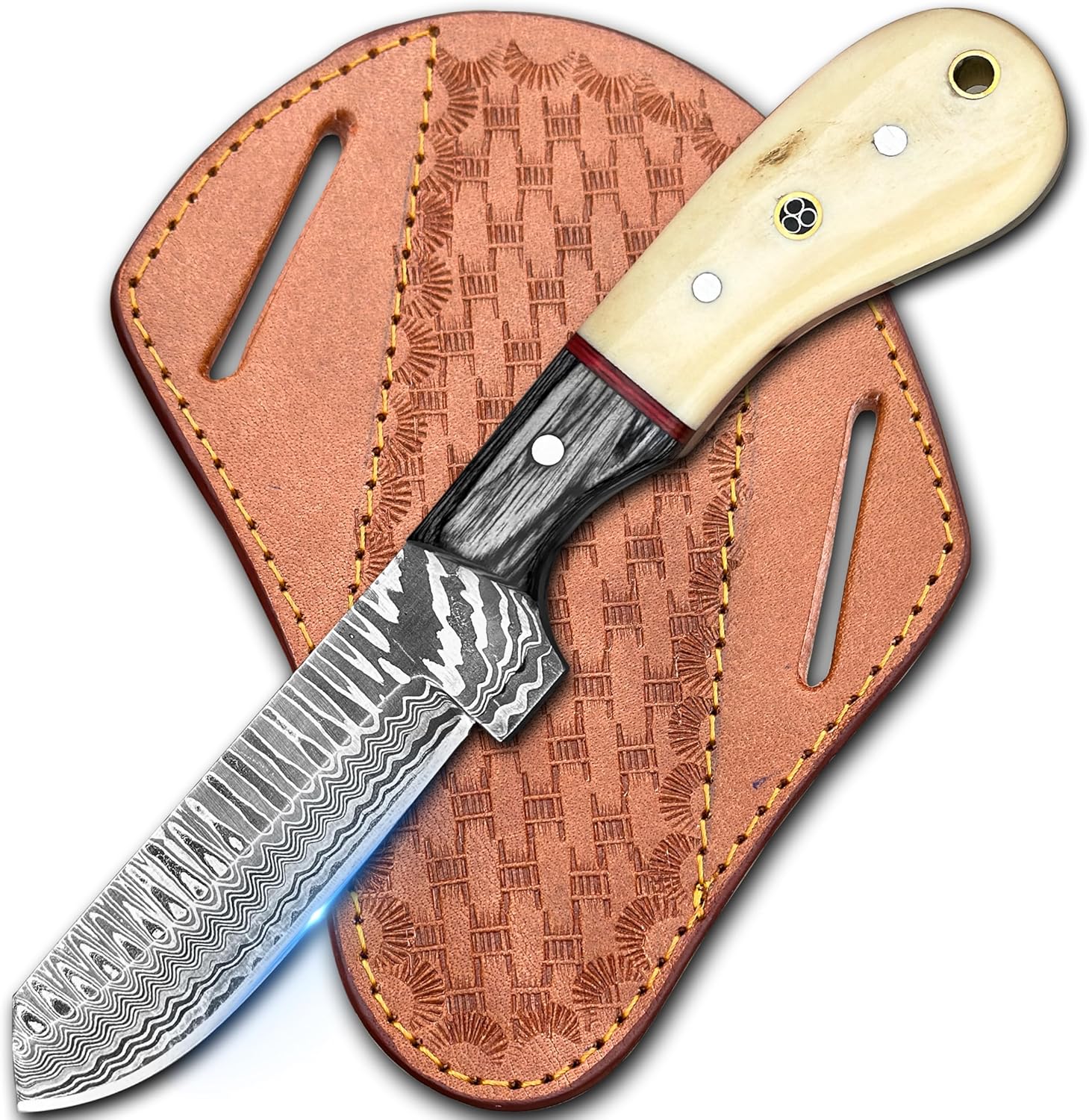 Handmade Damascus Bull Cutter Knife - EDC Fixed Blade Huntin | Inspire ...