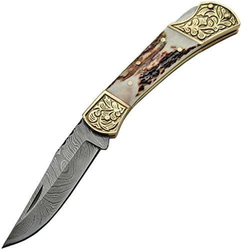 Damascus Steel Fancy Folding Knife with Stag Handle Damascus | Inspire ...