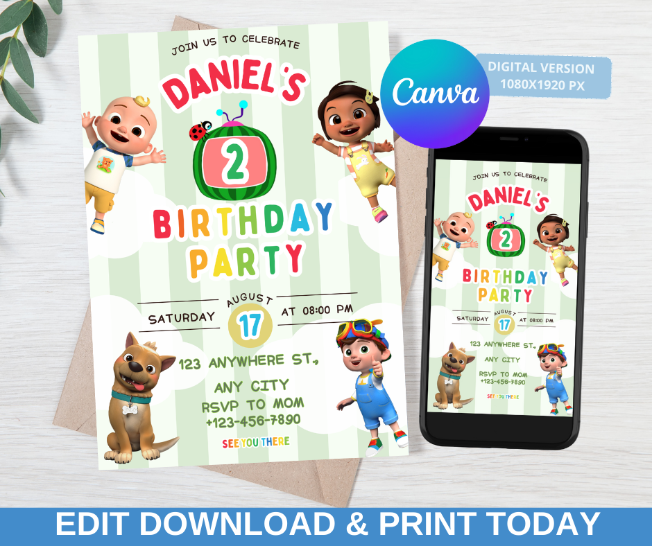 Cocomelon invitation, Cocomelon party, cocomelon birthday in - Inspire ...