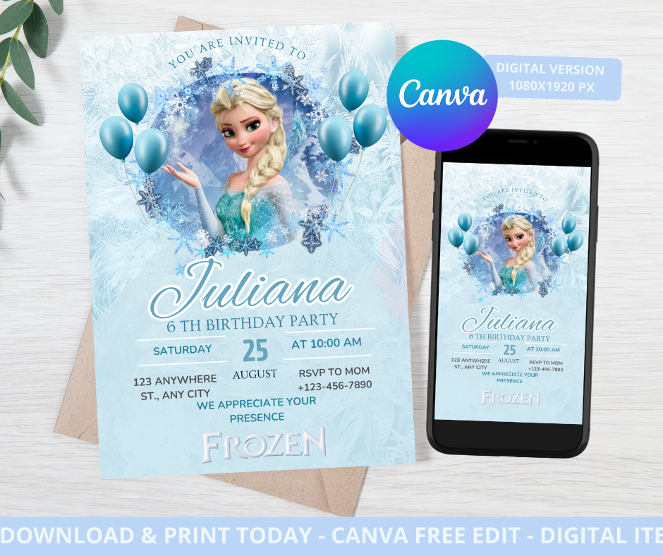 Editable Frozen Birthday Invitation Template, Princess Elsa - Inspire ...