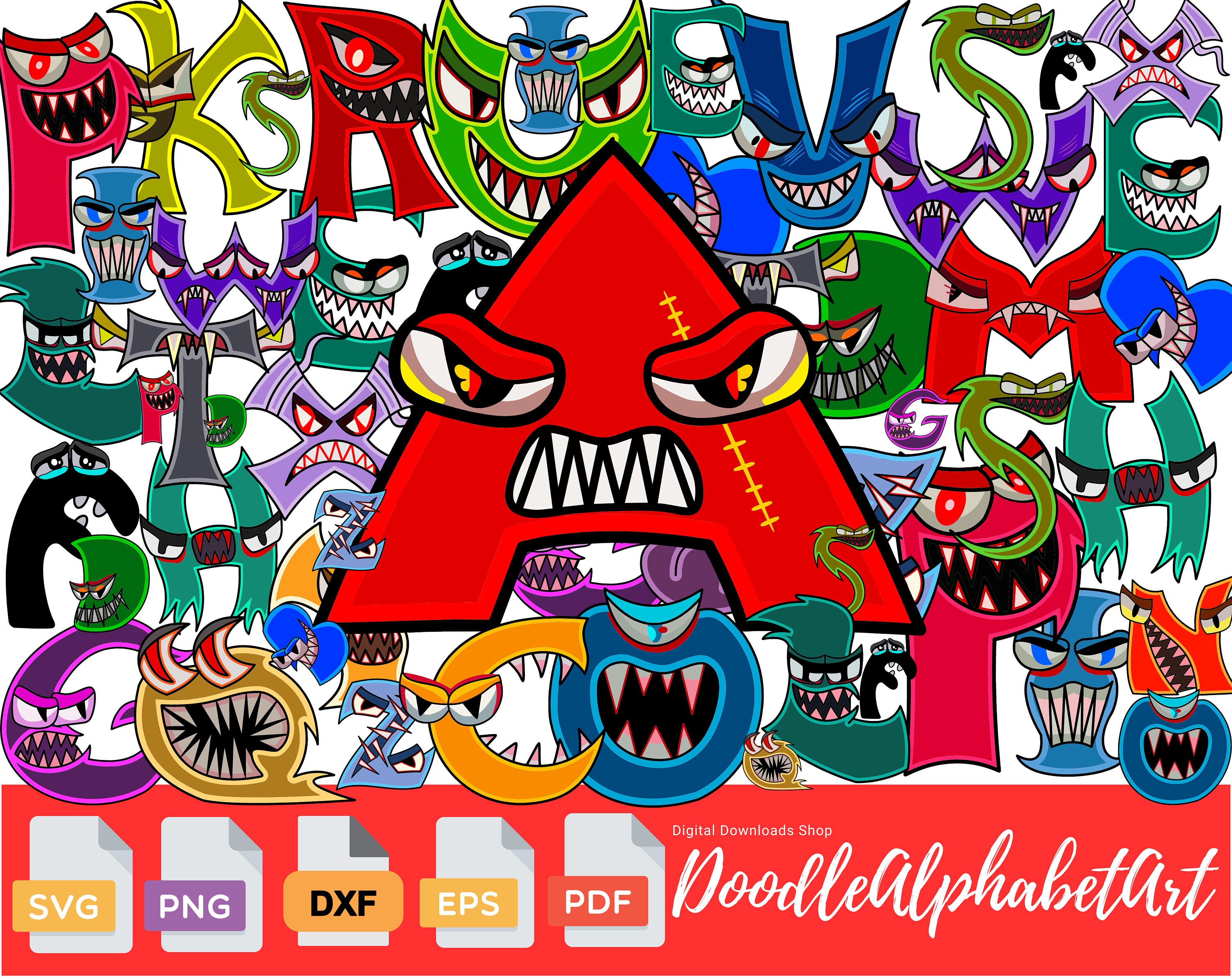Monster Alphabet Lore A-Z Uppercase SVG PNG DXF EPS PDF, Evi - Inspire ...