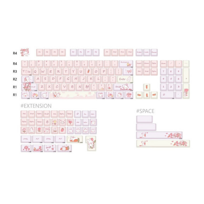 Anymob Keycap Keyboard Pink 148 keys Rabbit Theme Sided Heat | Inspire ...
