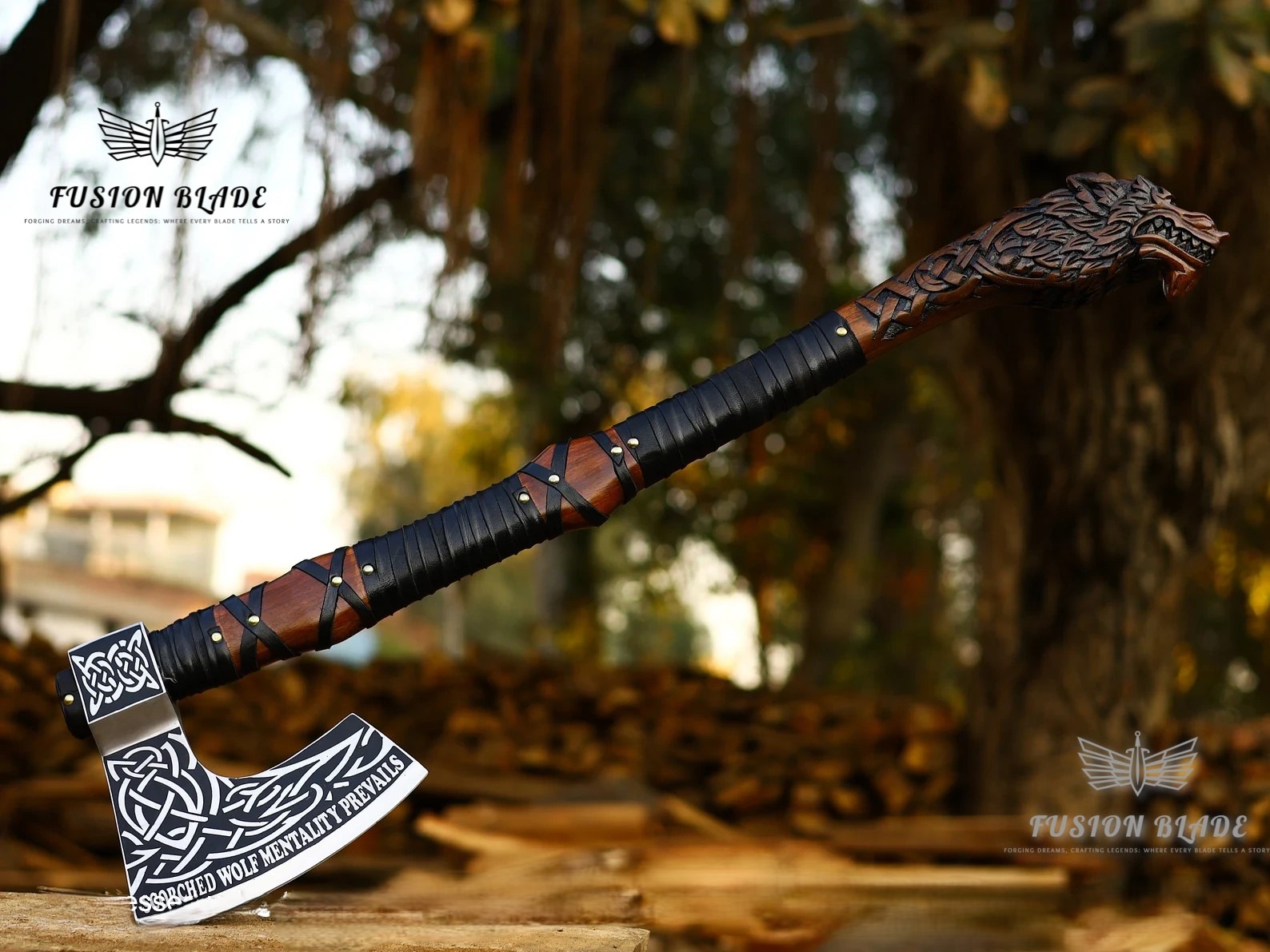 Legendary Norse Wolf head Engraved Axe Hand Forged Carbon St | Inspire ...