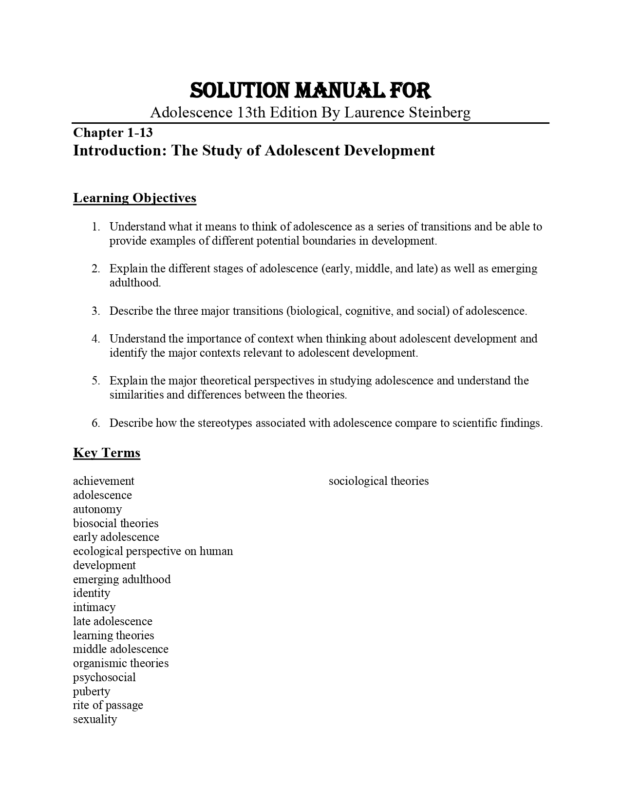Solution Manual For Adolescence 13th Edition By Laurence Ste | Inspire ...