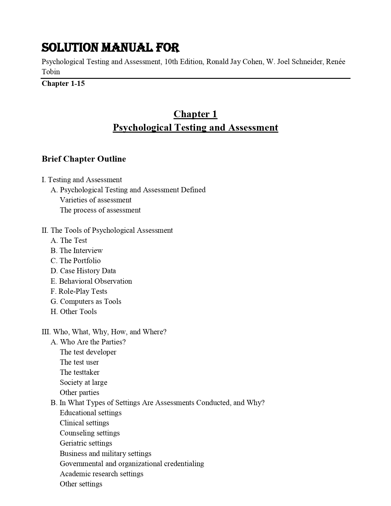 Solution Manual For Psychological Testing and Assessment, 10 | Inspire ...