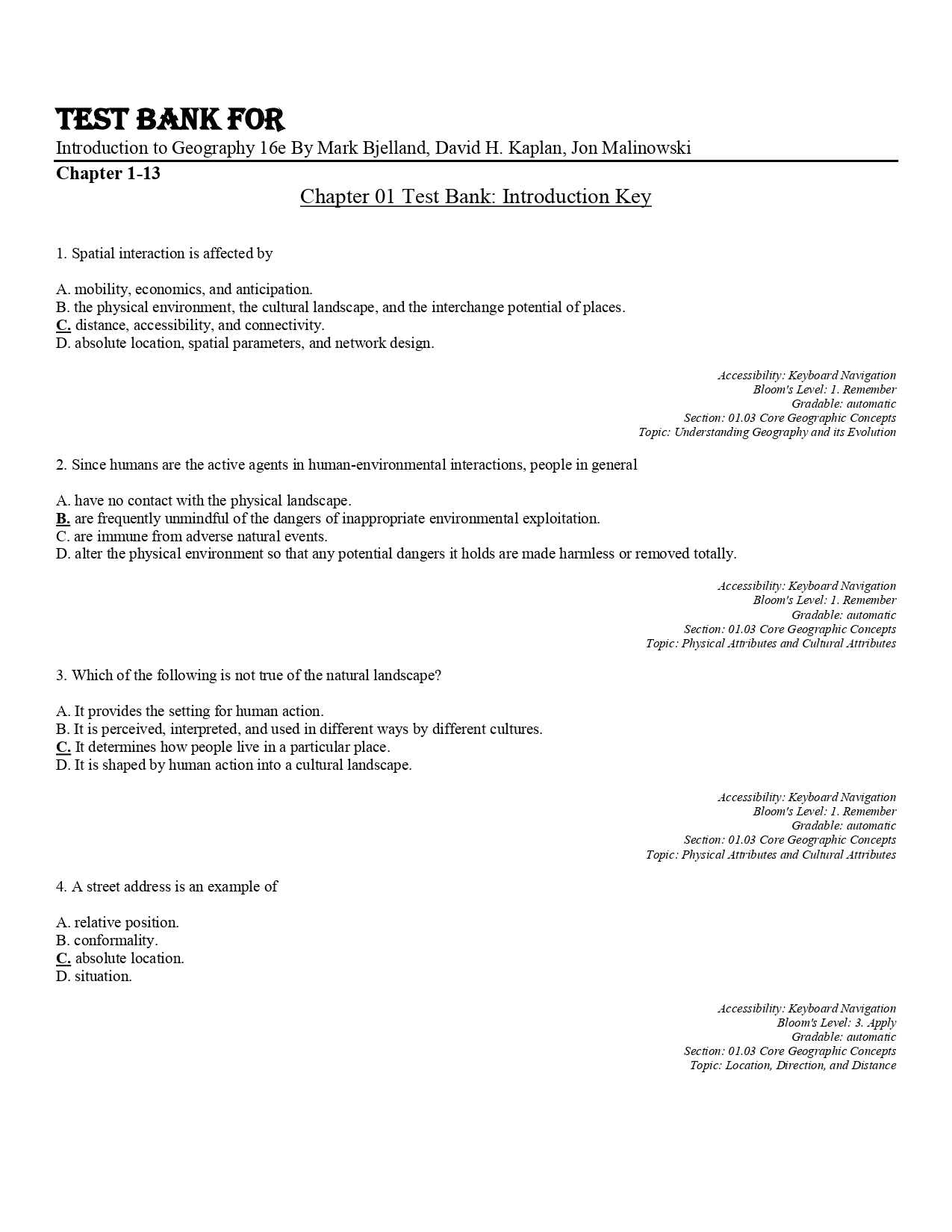 Test Bank For Introduction to Geography 16th Edition By Mark | Inspire ...