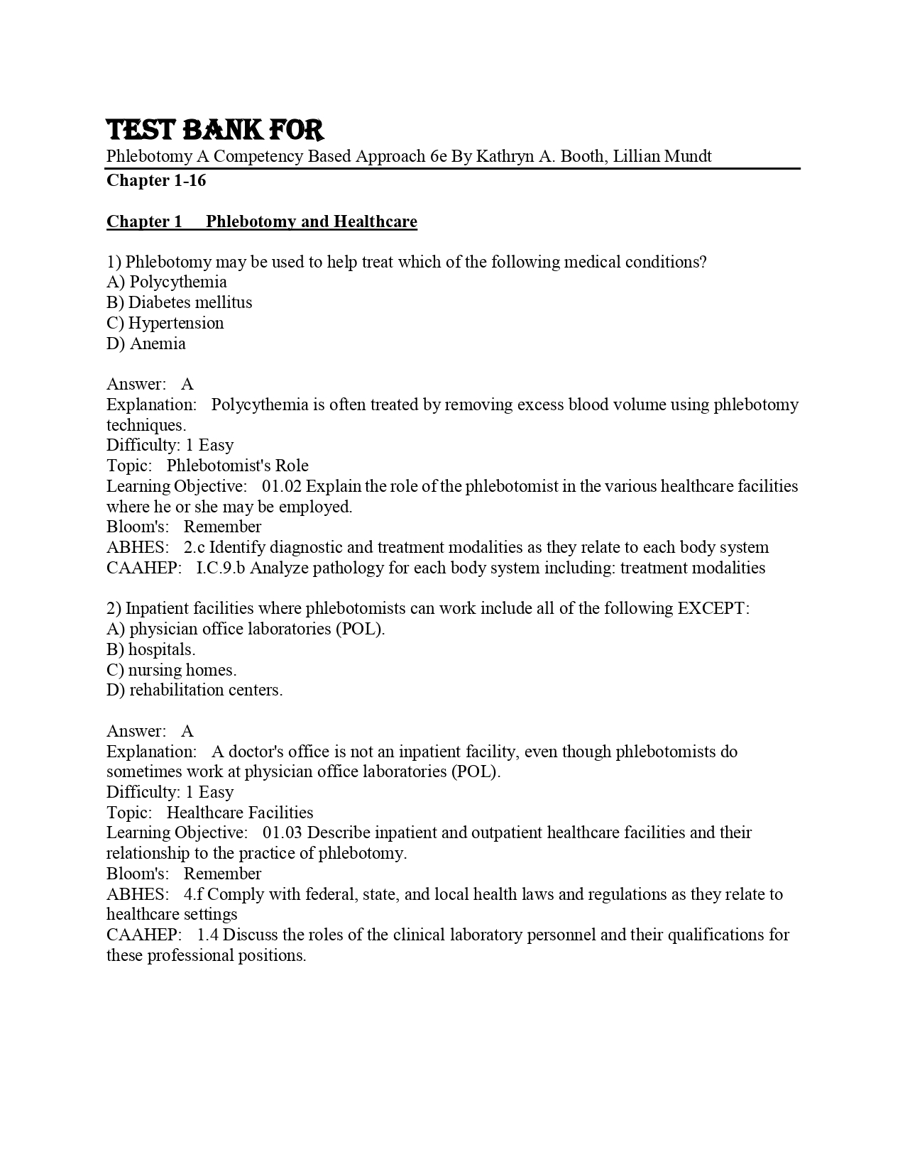 Test Bank For Phlebotomy A Competency Based Approach 6th Edi | Inspire ...