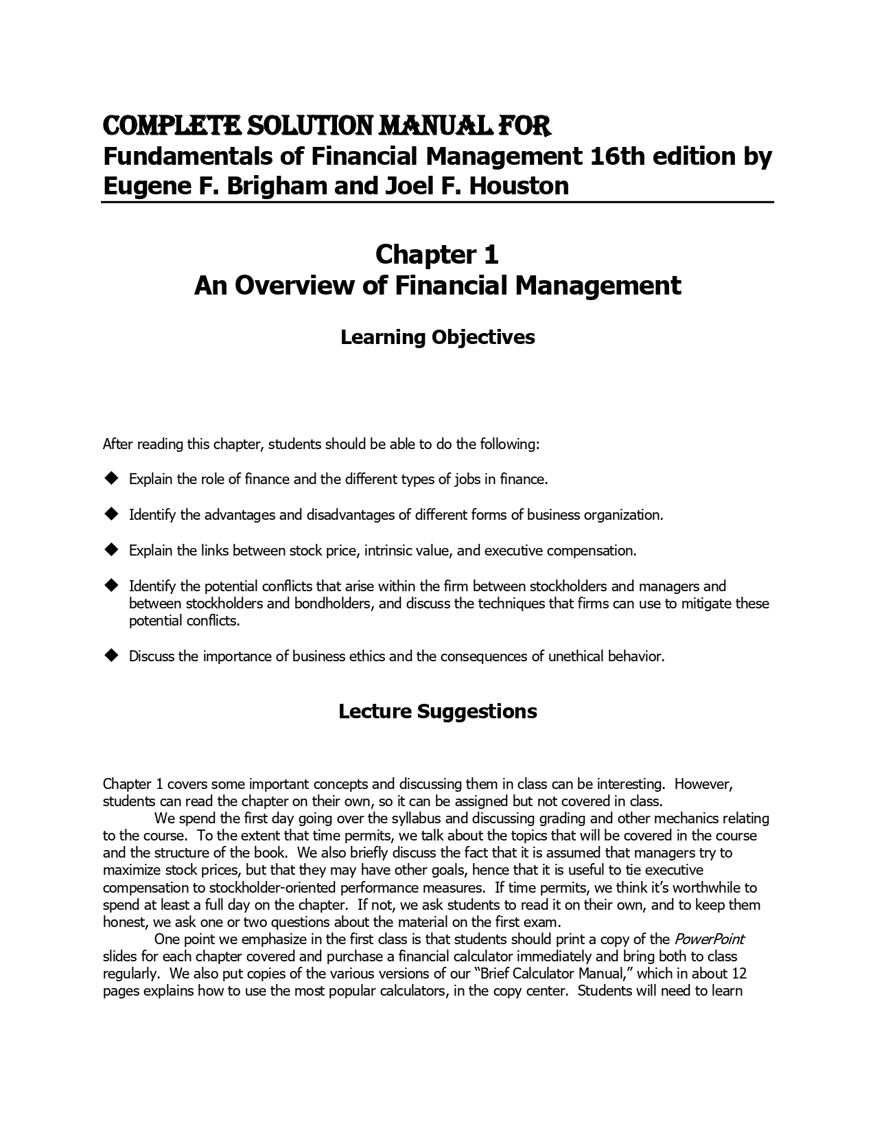 Solution Manual for Fundamentals of Financial Management 16t | Inspire ...