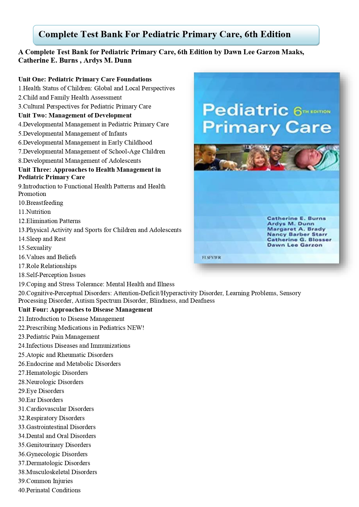 Test Bank for Pediatric Primary Care 6th Edition Burns DunnB | Inspire ...