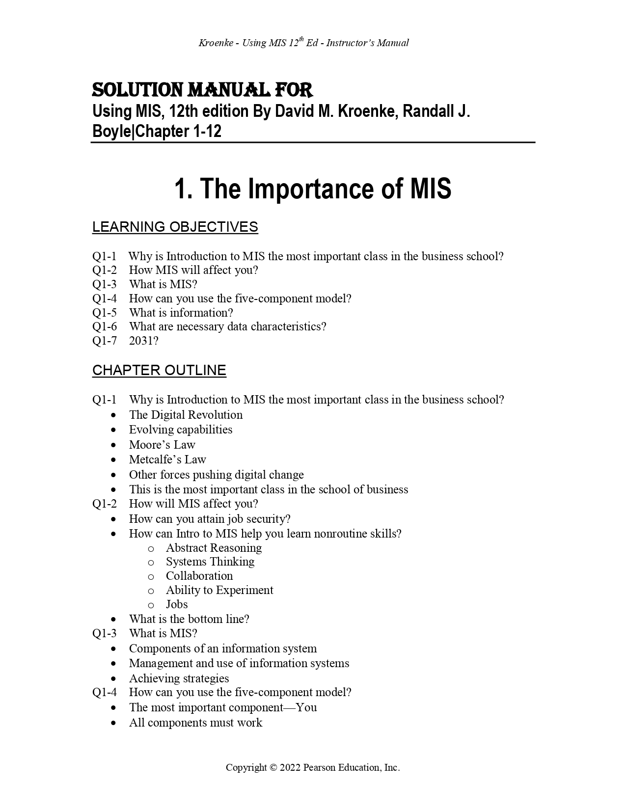 Solution Manual for Using MIS, 12th edition By David M. Kroe | Inspire ...