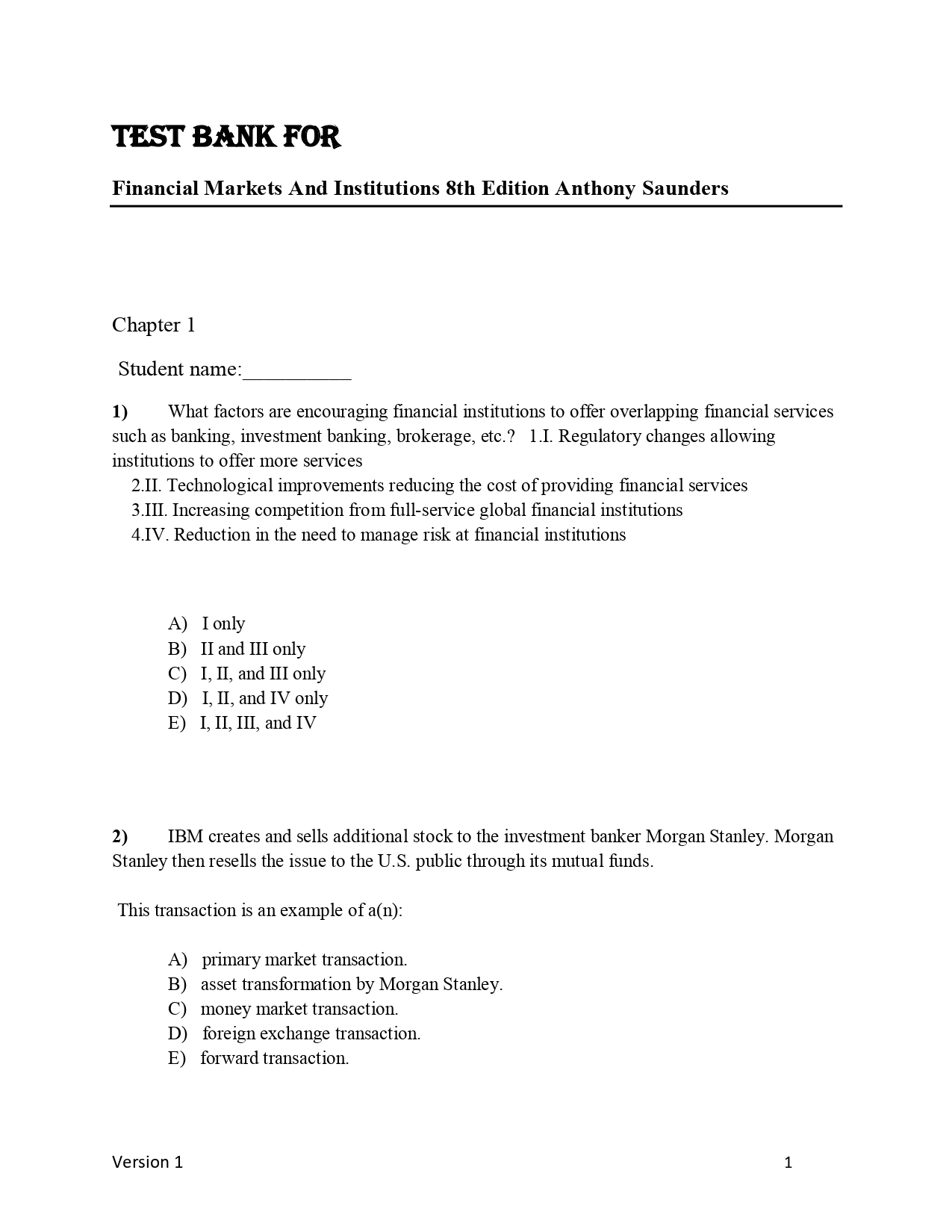 Test Bank for Financial Markets And Institutions 8th Edition | Inspire ...