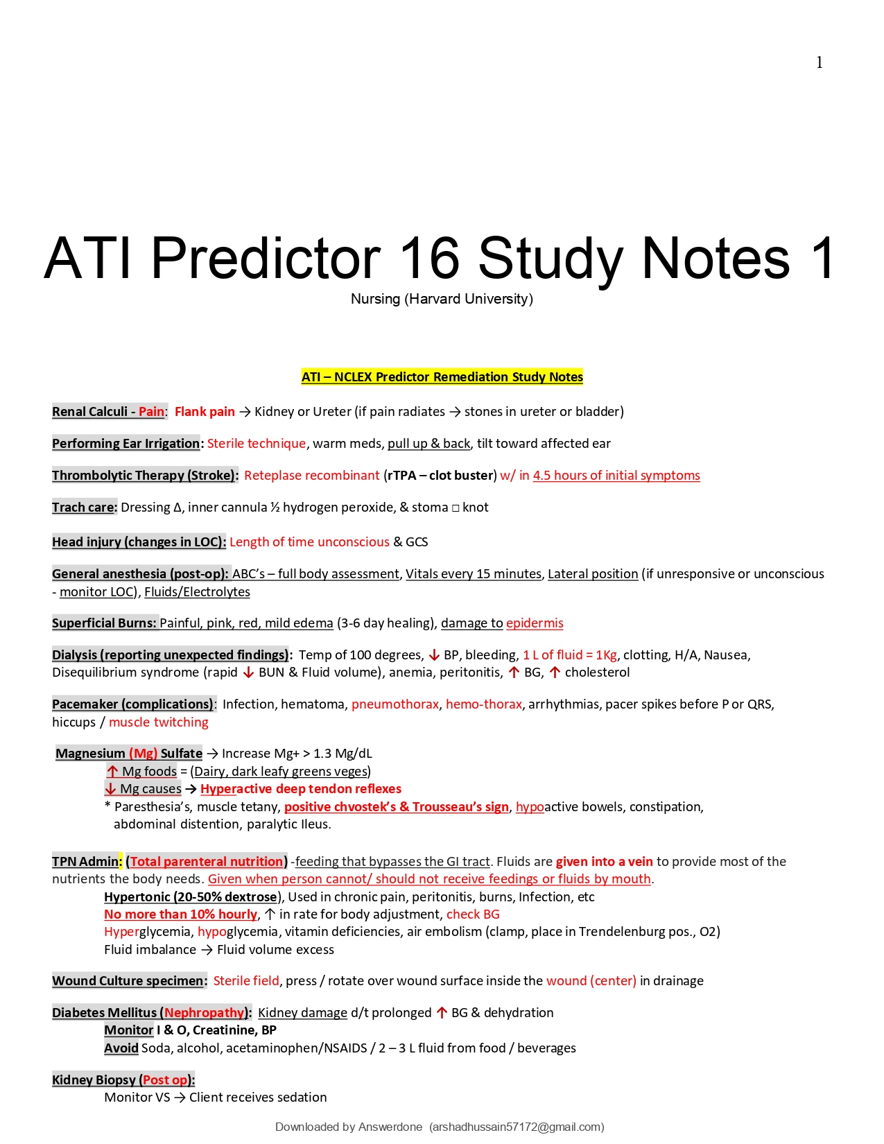 ATI Predictor 16 Study Notes 1 | Inspire Uplift