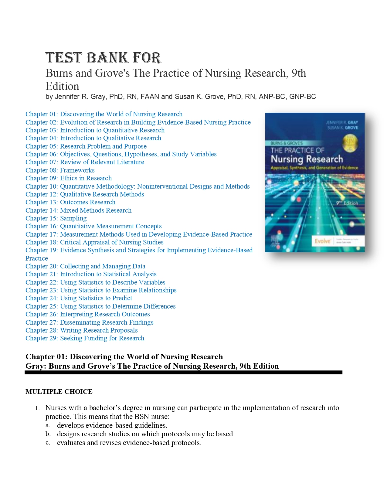 Test Bank Burns and Grove's The Practice of Nursing Research | Inspire ...