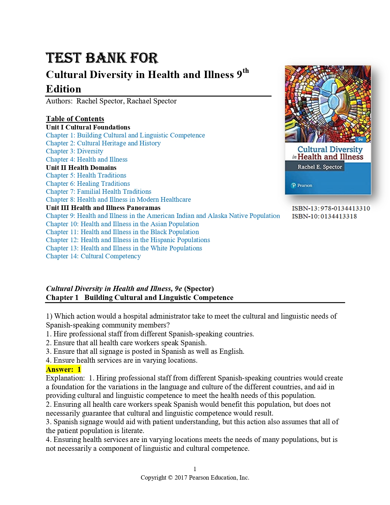 TEST BANK Cultural Diversity in Health and Illness 9th Editi - Inspire ...