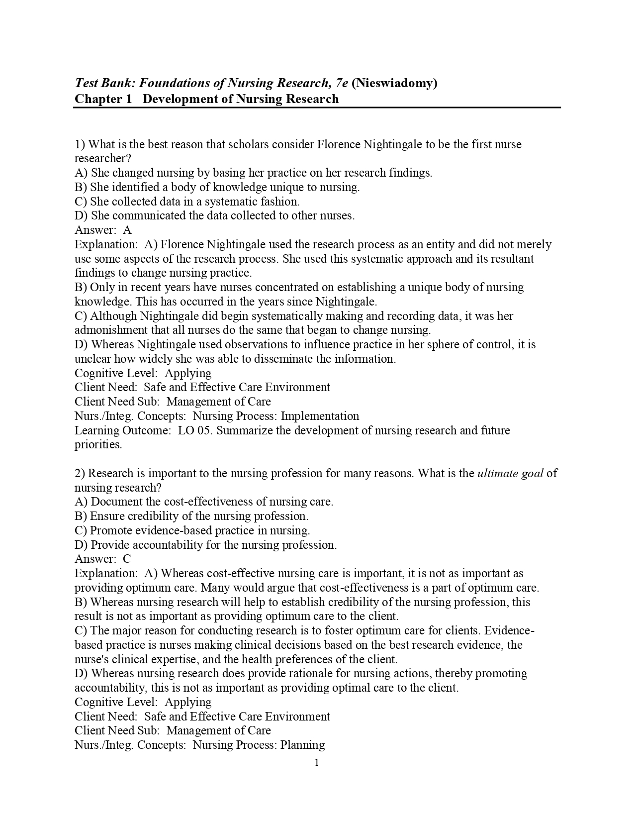 Test Bank For Foundations of Nursing Research, 7th edition b | Inspire ...