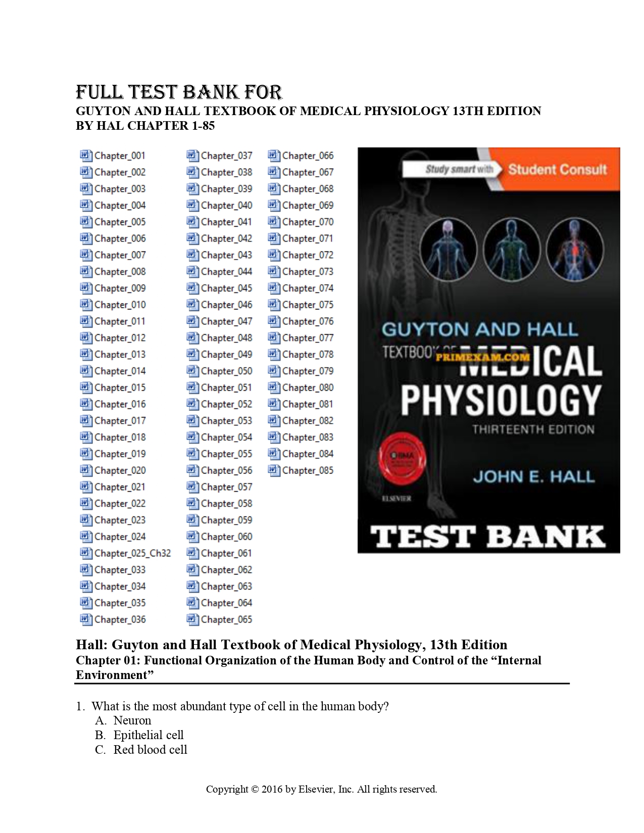 TEST BANK FOR GUYTON AND HALL TEXTBOOK OF MEDICAL PHYSIOLOGY - Inspire ...