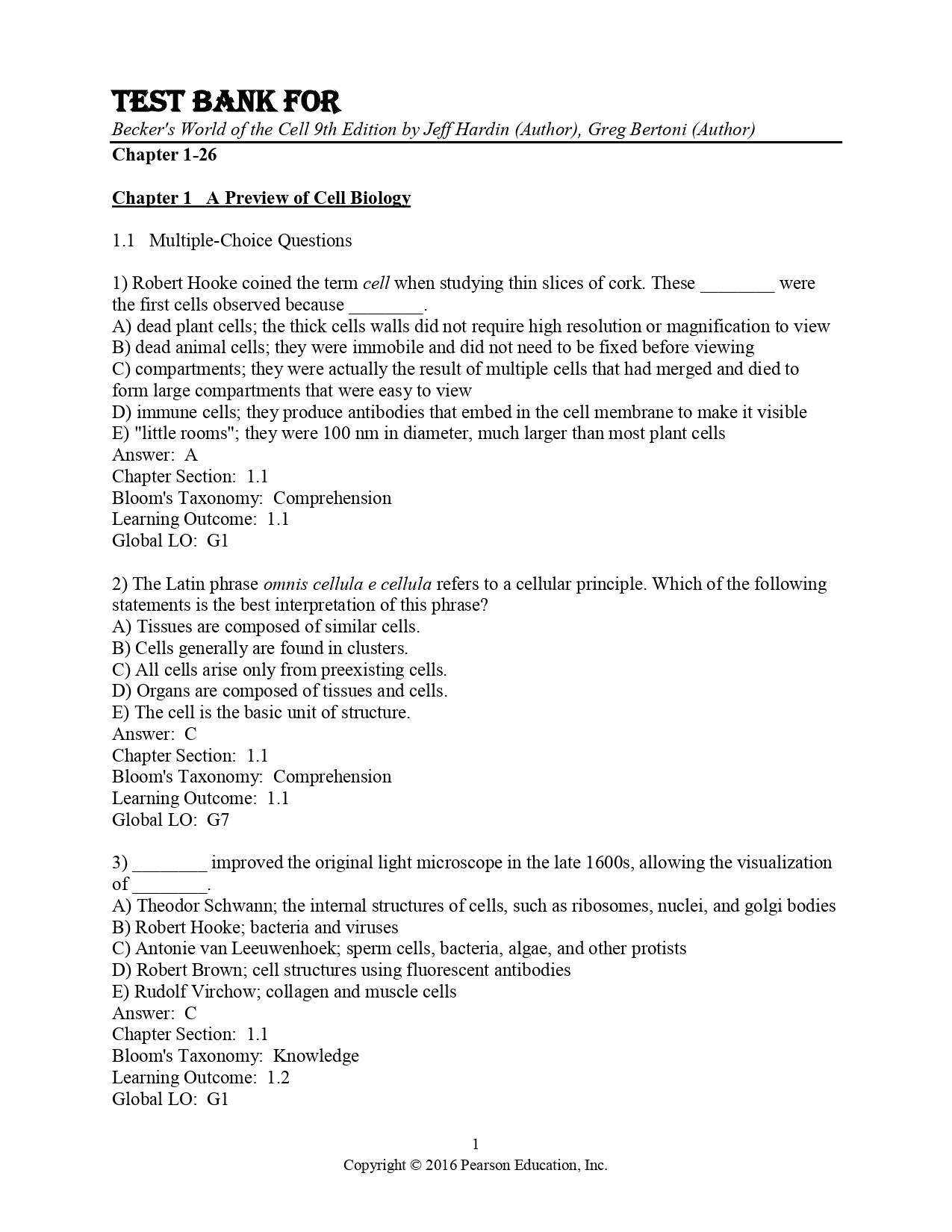 Test Bank For Becker's World of the Cell 9th Edition by Jeff | Inspire ...