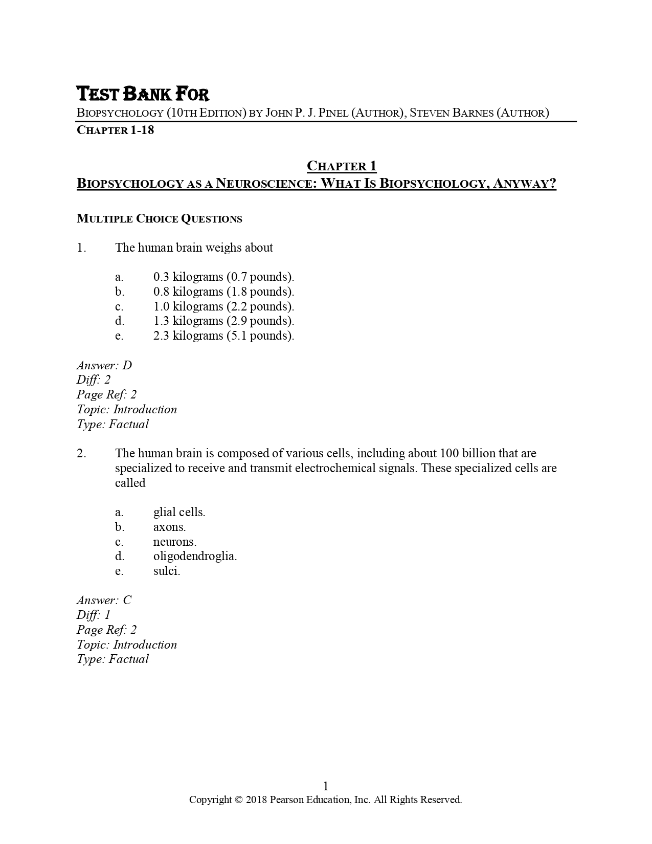 Test Bank For Biopsychology 10th Edition by John P. J. Pinel | Inspire ...