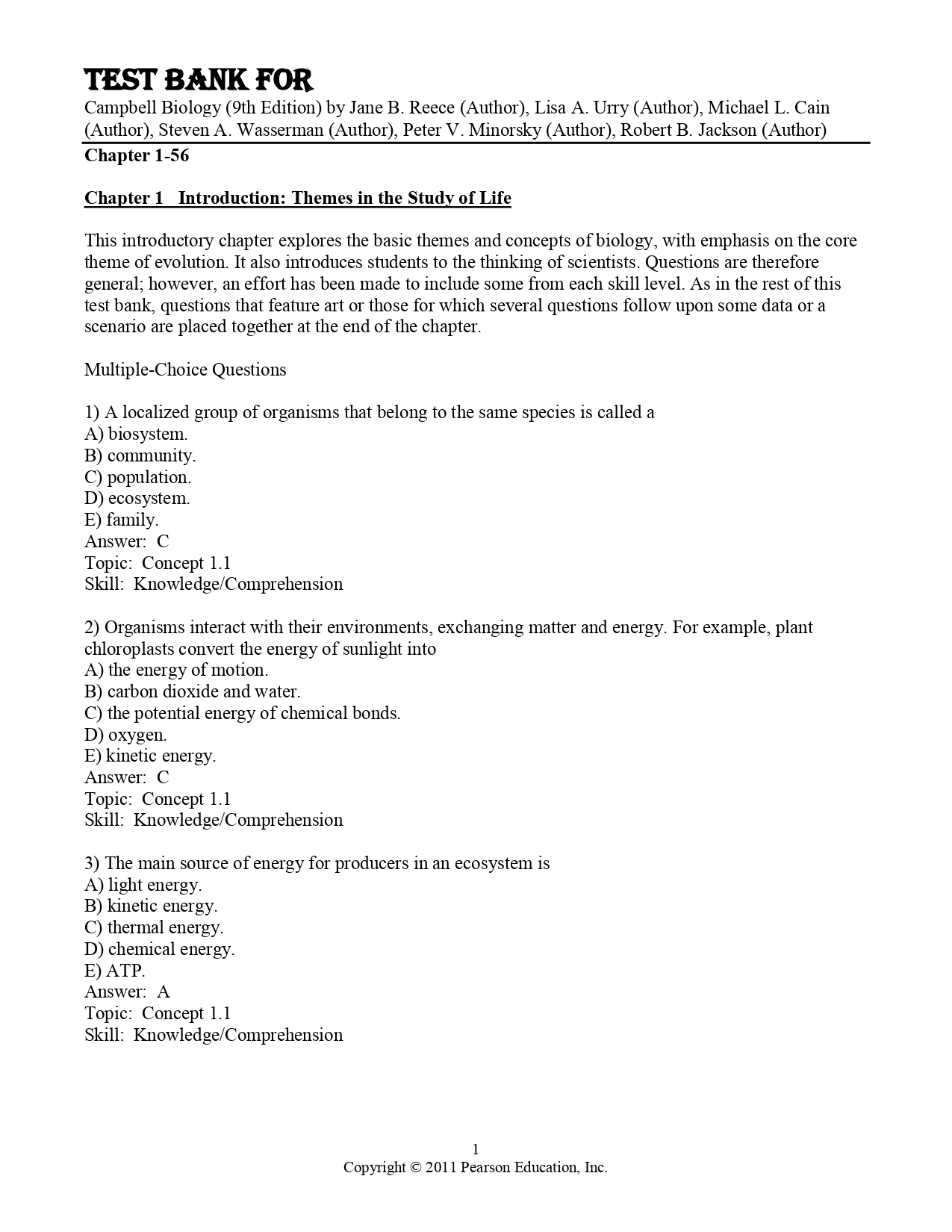 Test Bank For Campbell Biology 9th Edition by Jane B. Reece | Inspire ...
