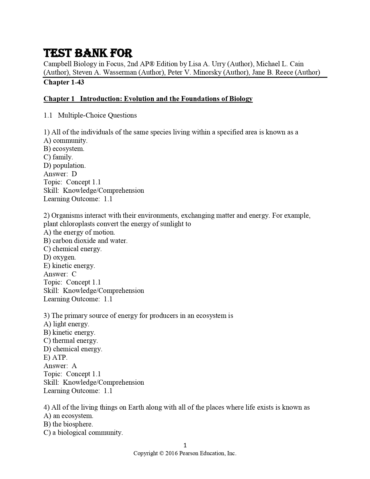 Test Bank For Campbell Biology in Focus, 2nd AP Edition by L - Inspire ...