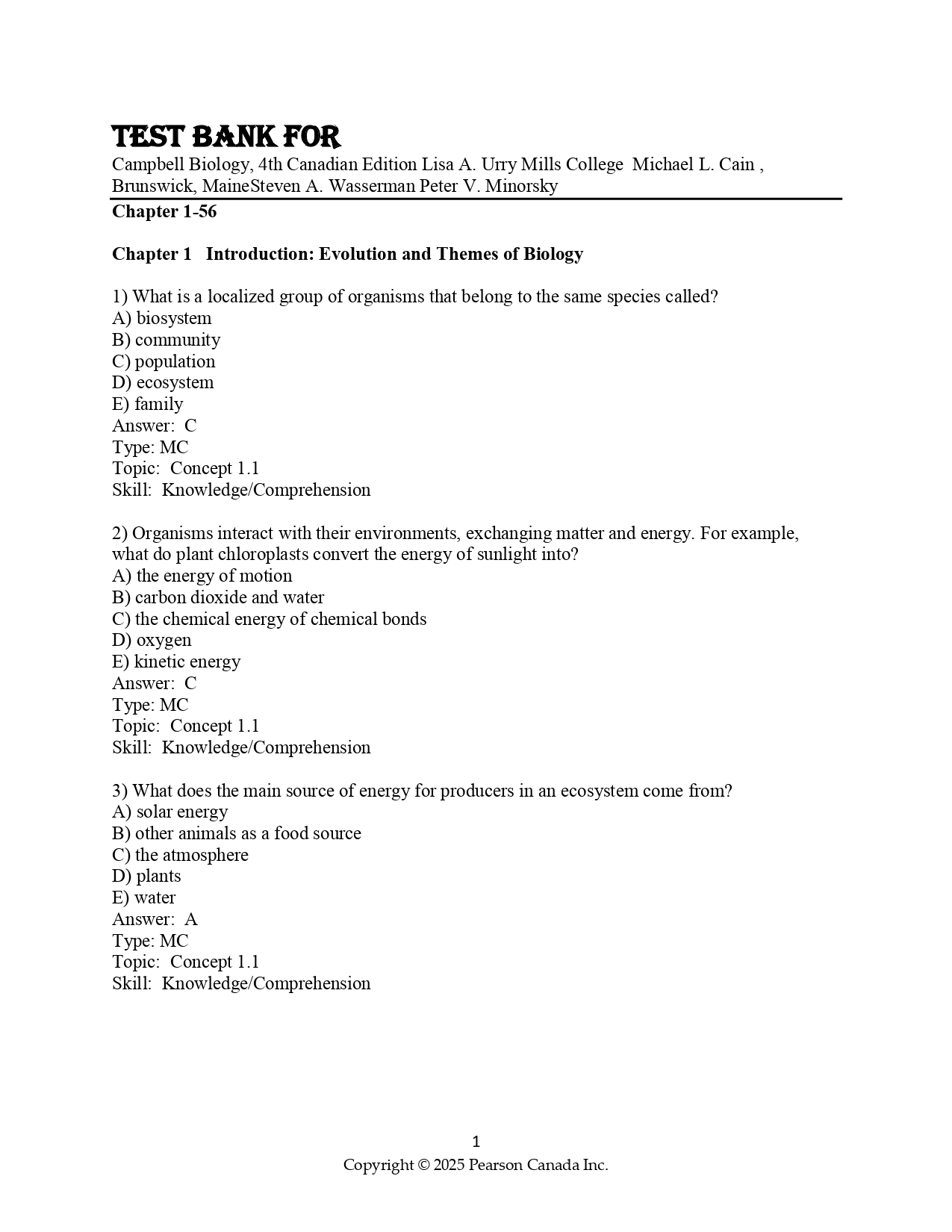 Test Bank For Campbell Biology, 9th AP School Edition by Jan | Inspire ...