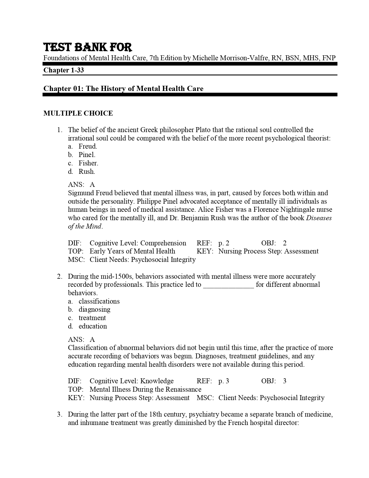 Test Bank For Foundations of Mental Health Care, 7th Edition | Inspire ...
